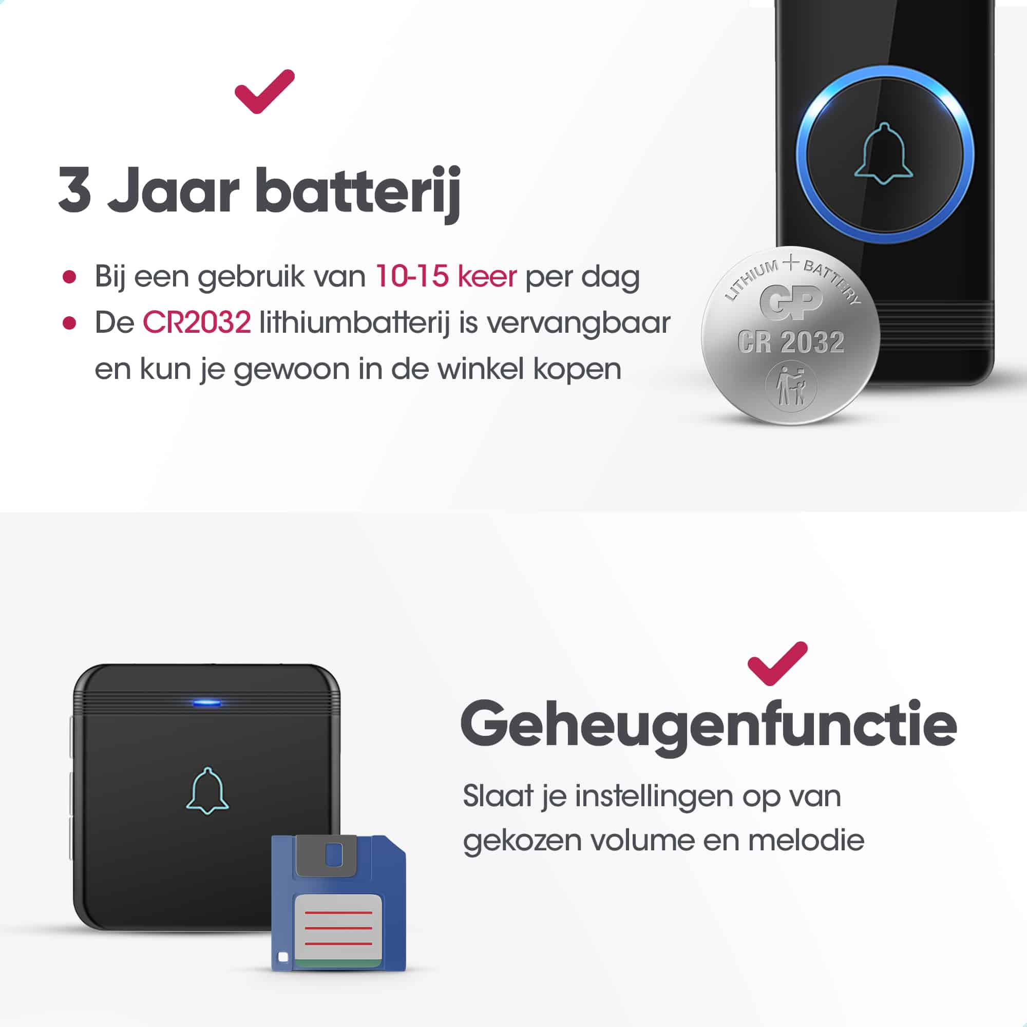 AVANTEK D-3B Draadloze deurbel met 2 ontvangers - Zwart ...