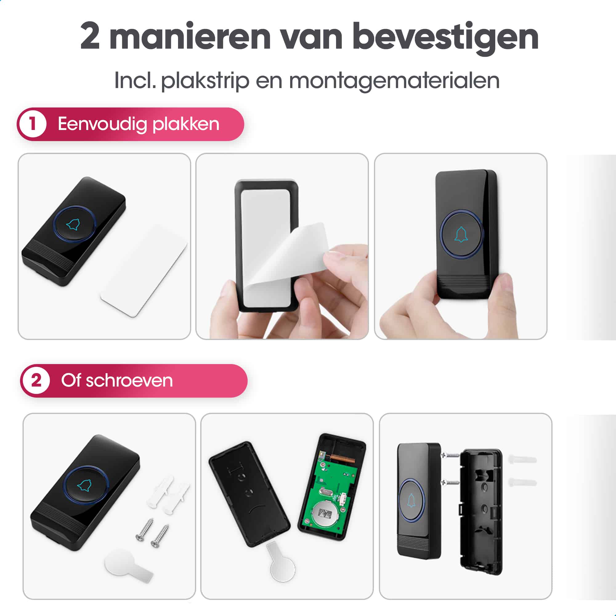 AVANTEK D-3B Draadloze deurbel met 2 ontvangers - Zwart ...