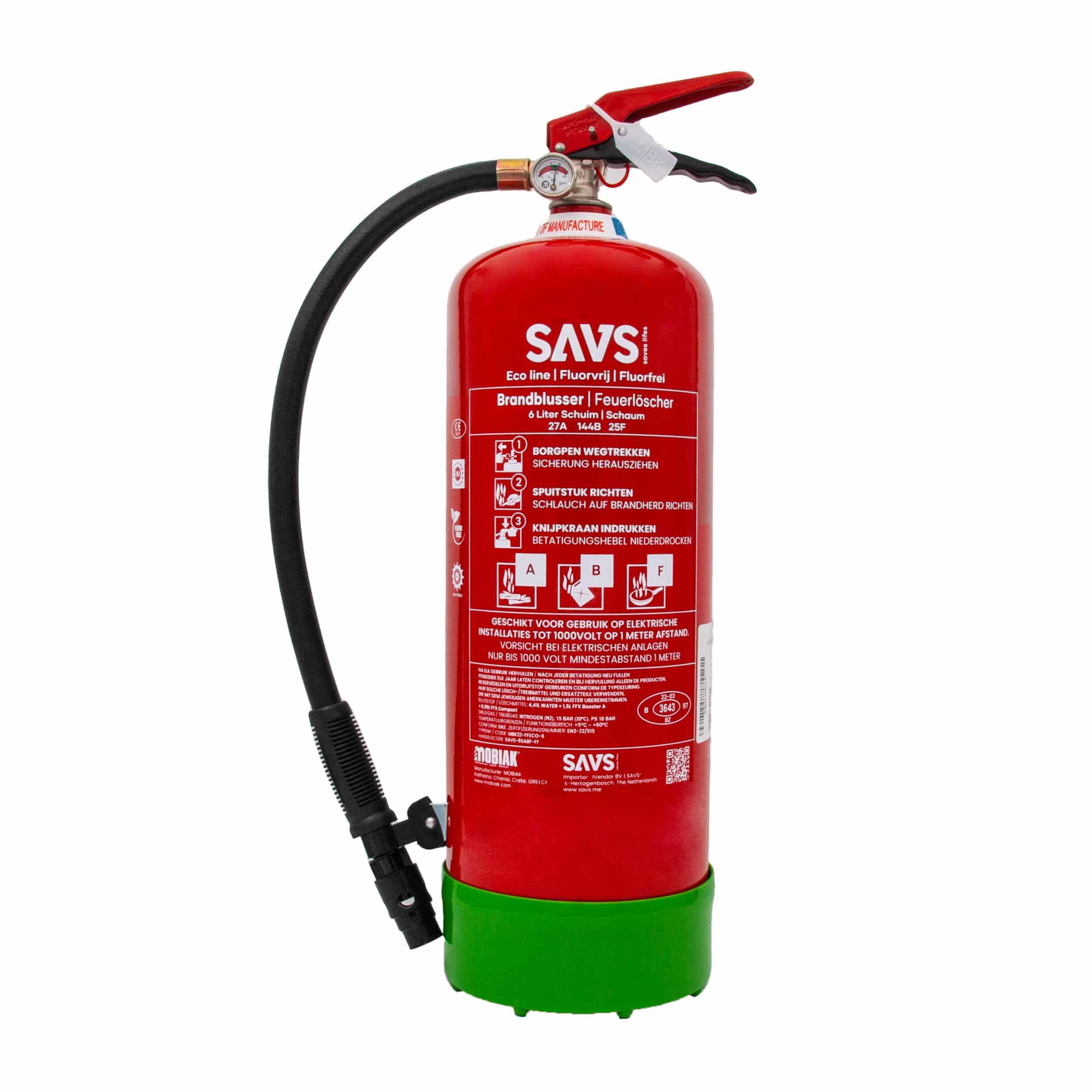 SAVS schuimblusser 6 Liter ABF 100% PFAS-Fluorvrij - Brandpreventiewinkel