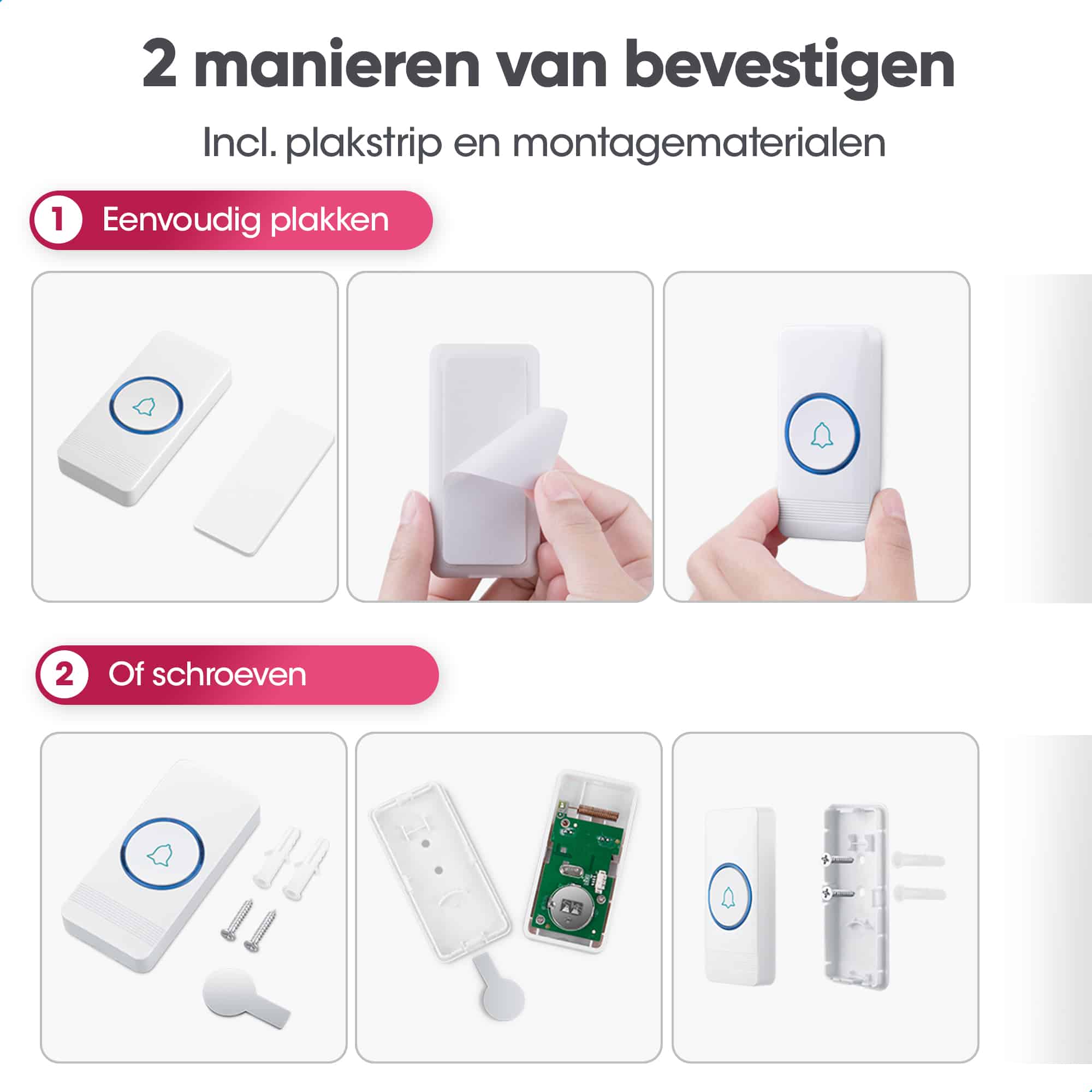 AVANTEK D-3F Draadloze deurbel met 1 ontvanger - Wit - Brandpreventiewinkel