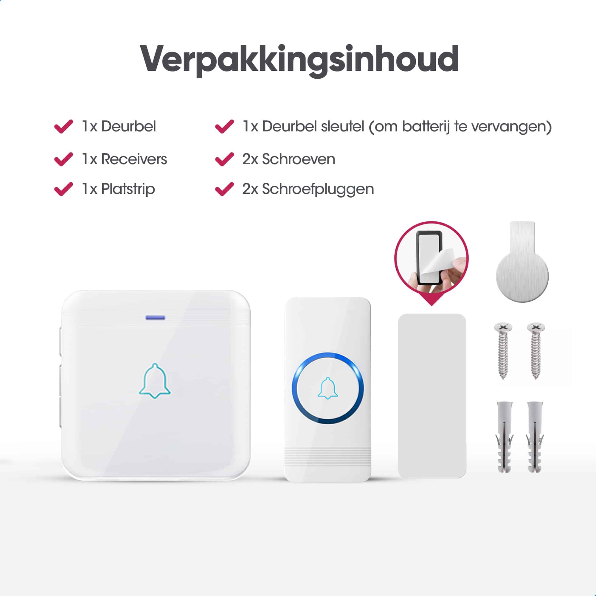 AVANTEK D-3F Draadloze deurbel met 1 ontvanger - Wit - Brandpreventiewinkel